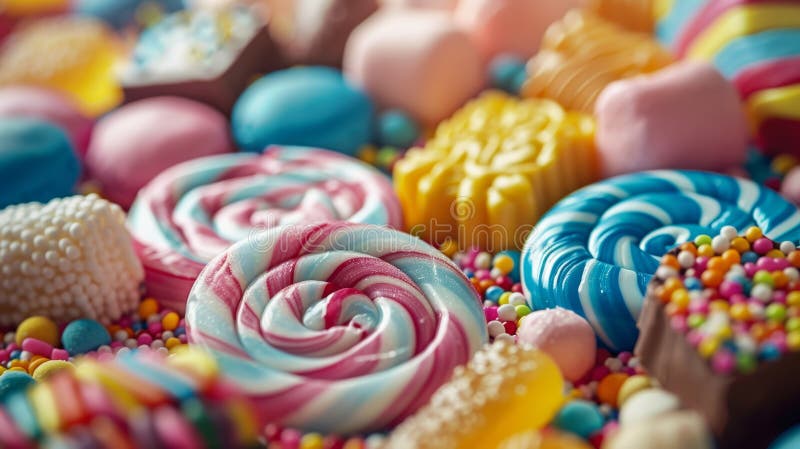 A Close Up of a Pile of Candy with Different Colored Candies, AI Stock ...