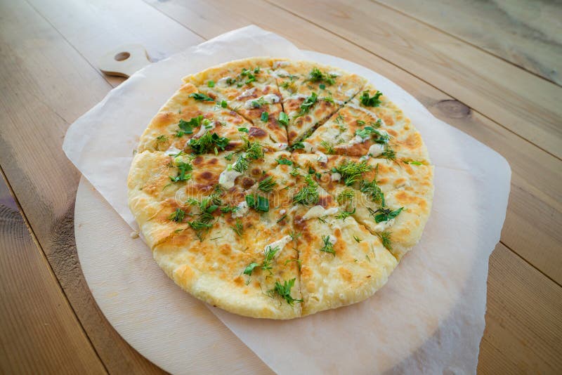 Close Up Pile of Caucasian Khychin Bread Pie with Stuffing Stock Photo ...