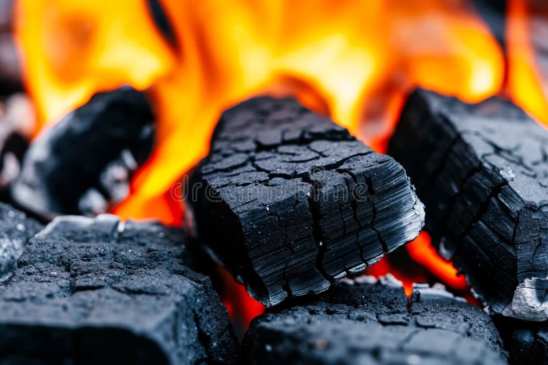 A Close Up of a Pile of Charcoal on a Fire Stock Photo - Image of grill ...