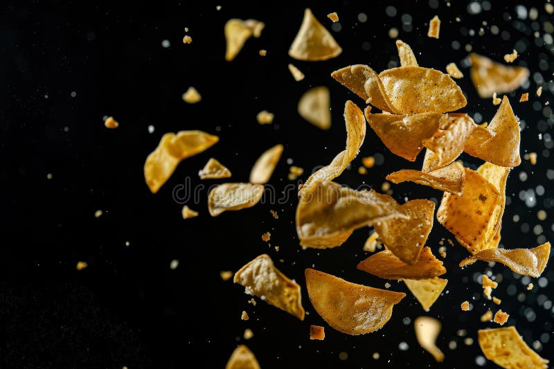 Close Up of a Pile of Chips with the Chips Flying in the Air Stock ...
