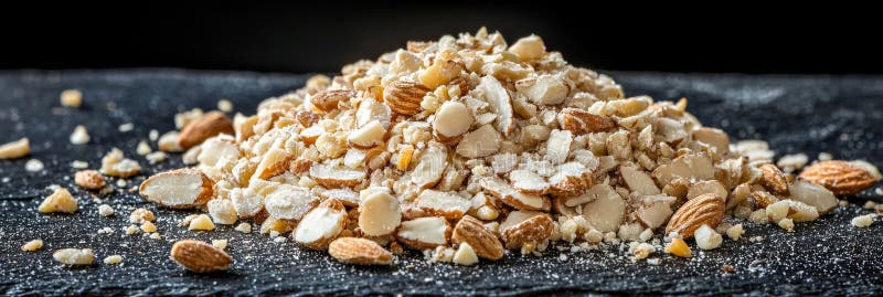 Close Up of a Pile of Chopped Almonds on a Dark Background Stock ...
