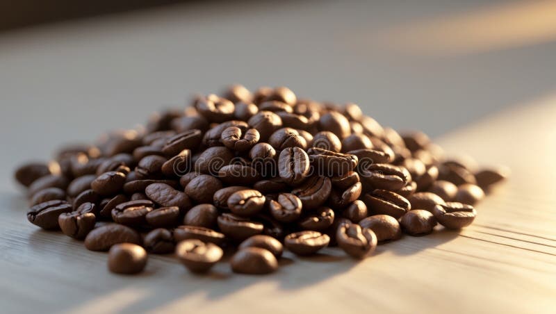 A Close Up of a Pile of Coffee Beans on a Table Stock Photo - Image of ...