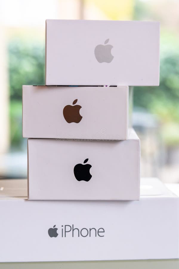 Close Up of a Pile of a Collection of Apple IPhone Boxes Generations ...