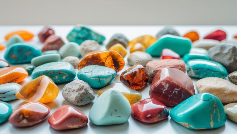 A Close Up of a Pile of Colorful Rocks on a Table Stock Photo - Image ...