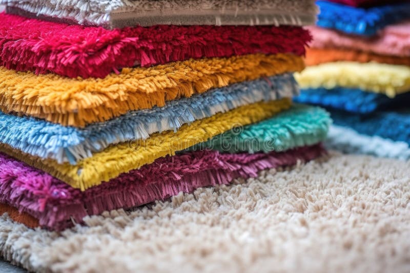 Close-up of a Pile of Colorful Tufted Carpet Squares Stock Illustration ...