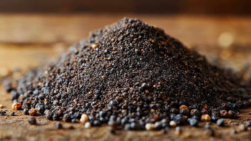 Close-up of a Pile of Dark Brown, Granular Spice Blend on a Wooden ...