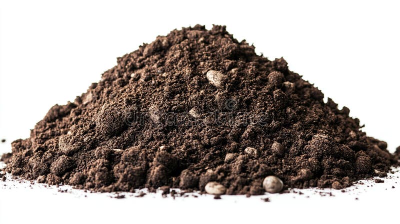 Close-up of a Pile of Dark Brown Soil with Small Rocks, Isolated on ...