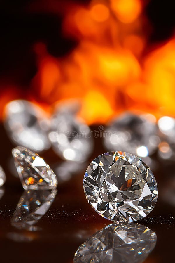 A Close Up of a Pile of Diamonds with a Fire in the Background Stock ...