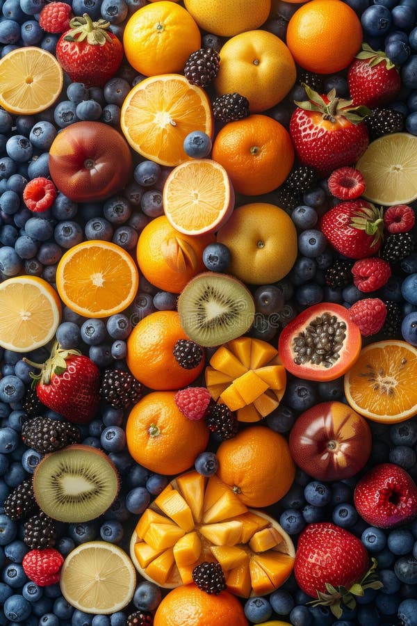 A Close Up of a Pile of Fruit Arranged in Different Colors, AI Stock ...
