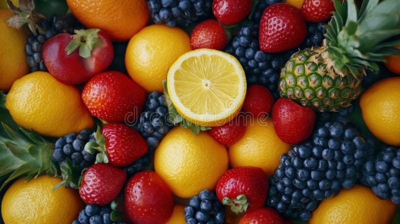A Close Up of a Pile of Fruit with Lemons and Oranges, AI Stock Photo ...
