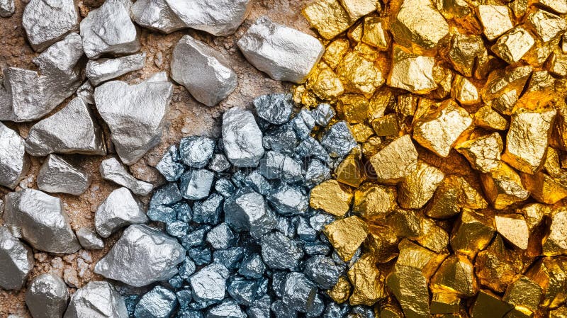 A Close Up of a Pile of Gold and Silver Rocks Stock Photo - Image of ...