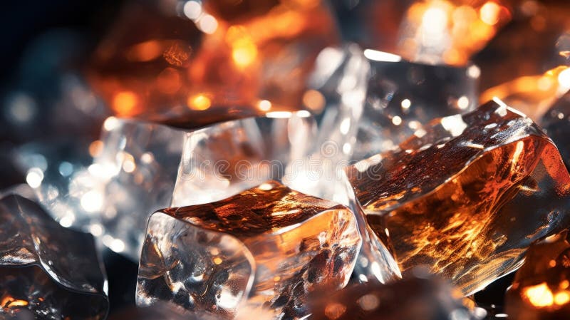 A Close Up of a Pile of Ice Cubes with Orange and Yellow Lights, AI ...
