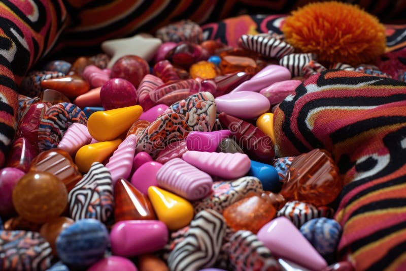 Close-up of a Pile of Mixed Candies on a Patterned Rug Stock Photo ...