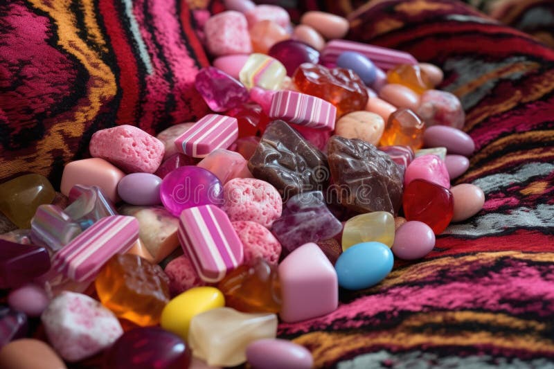 Close-up of a Pile of Mixed Candies on a Patterned Rug Stock Image ...