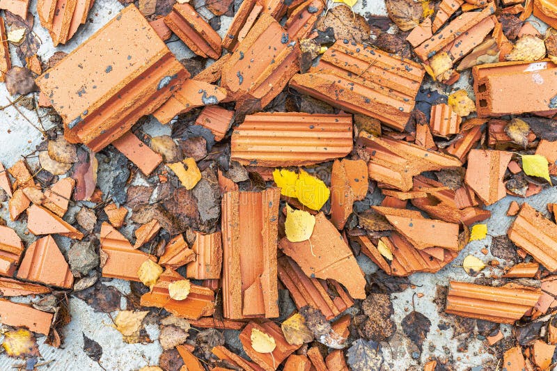 Close-up of a Pile of Old Broken Red Bricks Stock Image - Image of pile ...