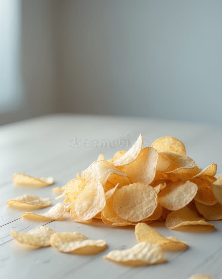 A Close Up of a Pile of Potato Chips on a Table Stock Photo - Image of ...