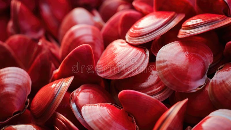 Close-up of a Pile of Red Shells. Monochrome Background Stock ...