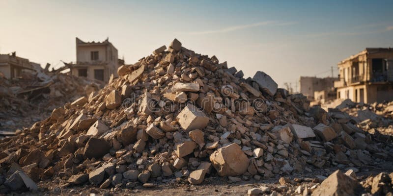 A Close Up of a Pile of Rubble with a Lot of Dust and Debris. Stock ...