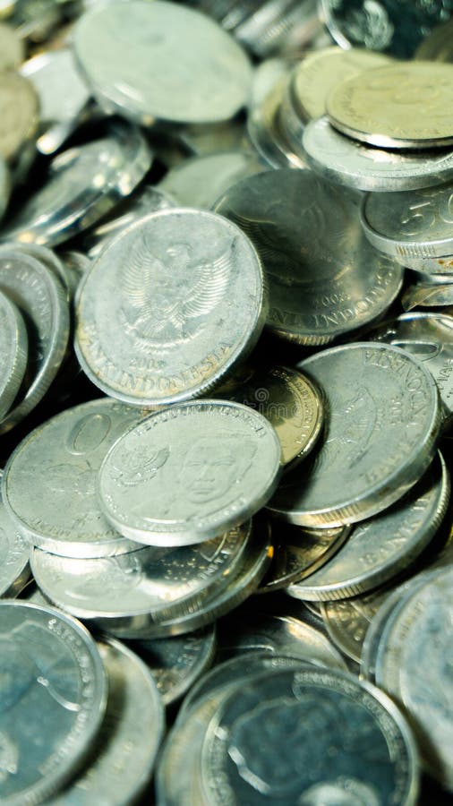 Close Up of Pile of Small Change Indonesian Rupiah Currency from 100 ...