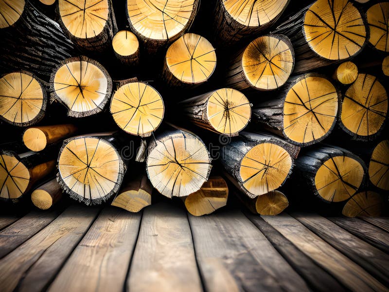 Close Up Pile of Wooden Logs, Ai Generated Stock Illustration ...