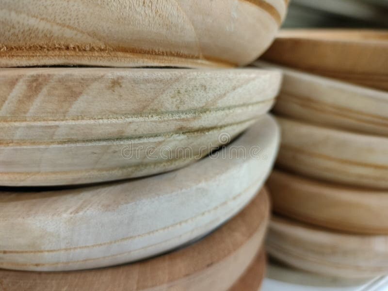 Close Up of Pile of Wooden Plates Stock Photo - Image of stack, shelf ...