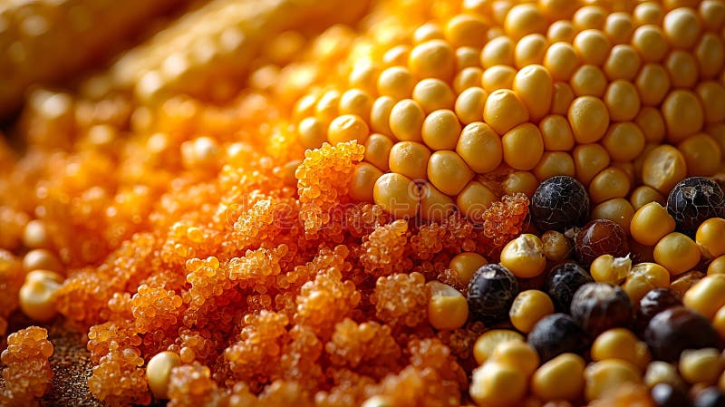 A Close Up of a Pile of Yellow and Black Caviar Stock Image - Image of ...