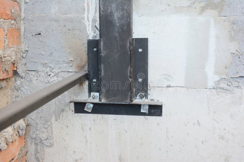 Close Up on Pillar Metal Holder in Concrete Wall Stock Photo - Image of ...