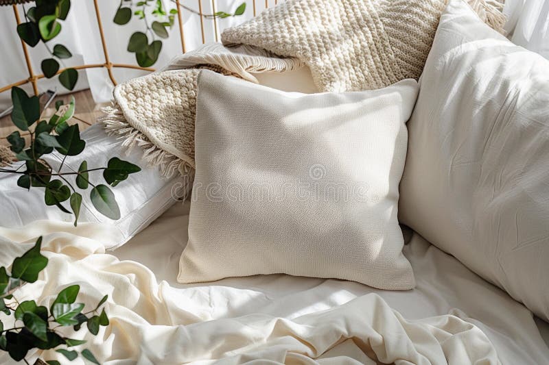 Close Up of Pillow on Bed, Displaying the Texture and Details of the ...