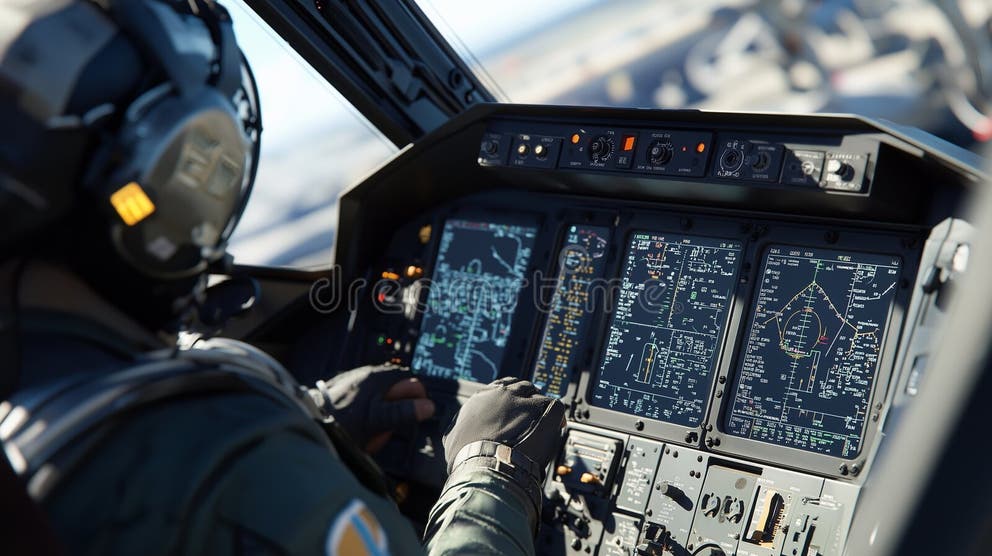 Close-up of a Pilot Adjusting Controls in the Cockpit, Surrounded by ...