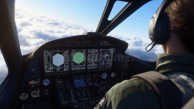Close-up of a Pilot Adjusting Controls in the Cockpit, Surrounded by ...