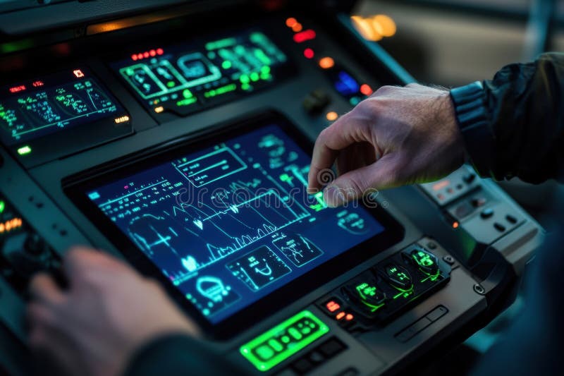 Close-up of Pilot Hands Adjusting Eco-mode Setting on Advanced Cockpit ...