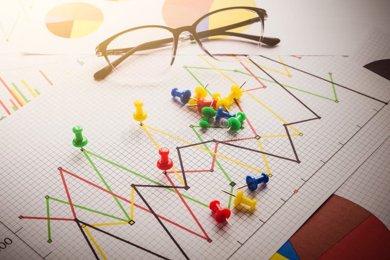 Close Up of Pin on Graph Data Stock Photo - Image of office, economy ...