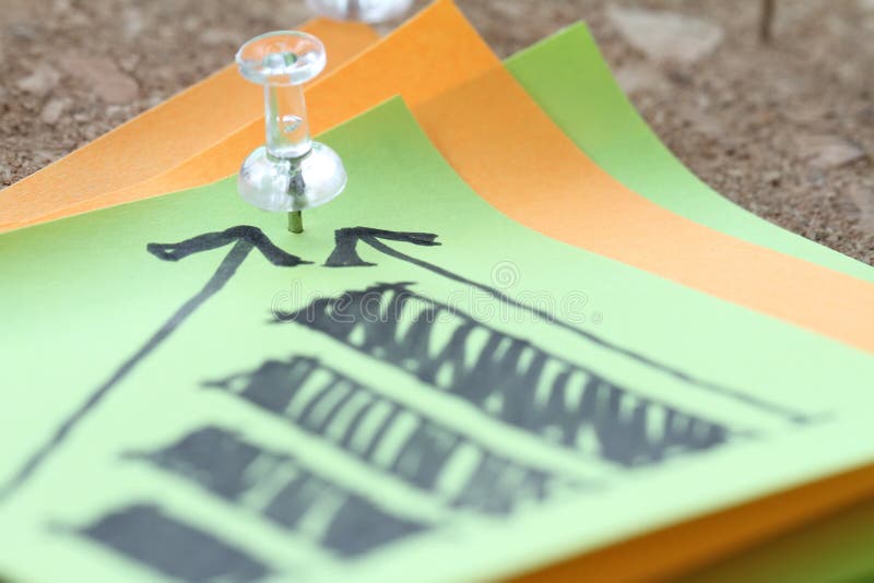 Close Up of Pin and Hand Drawn Business Strategy Stock Image - Image of ...