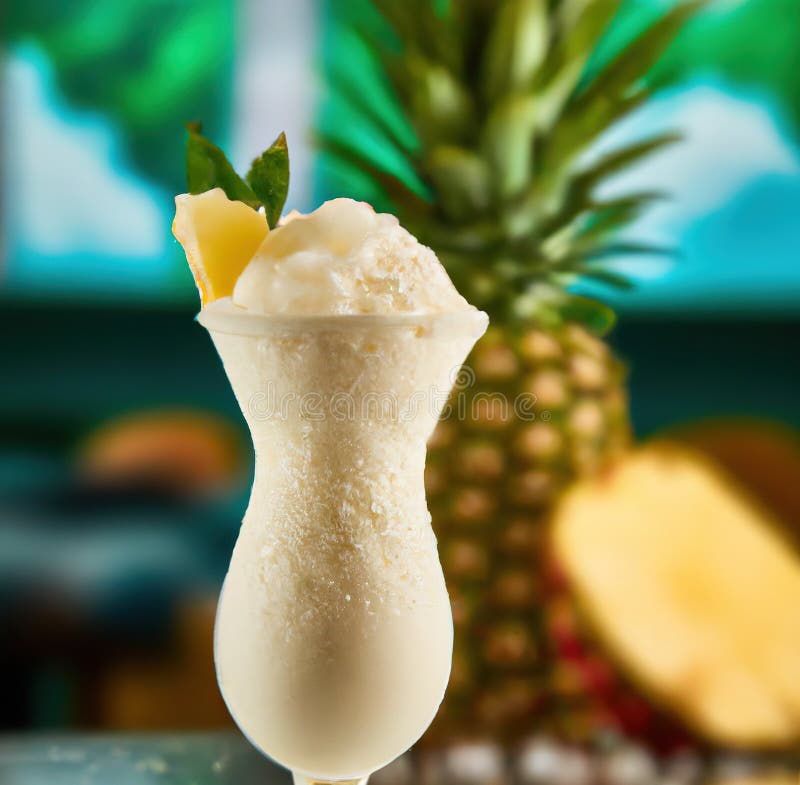 Close Up of Pina Colada Drink Over Pineapples Created Using Generative ...