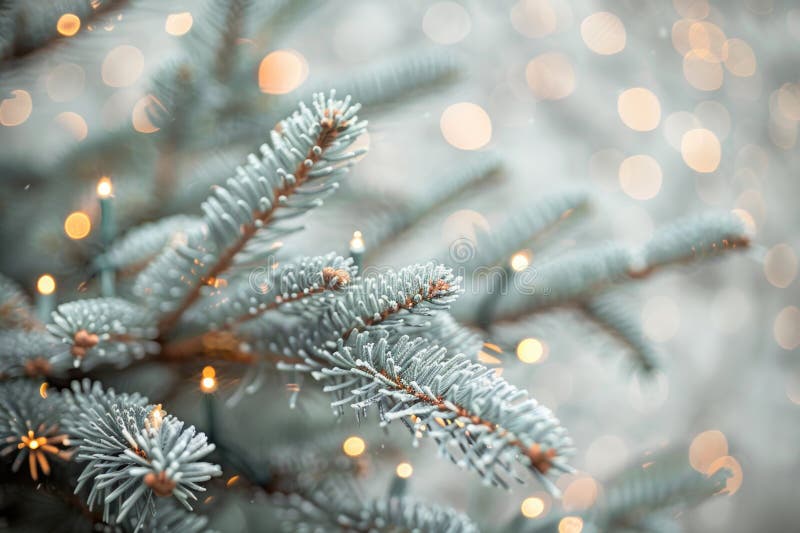 Close-up of a Pine Tree with String Lights in the Background, Great for Winter or Holiday Scenes ...