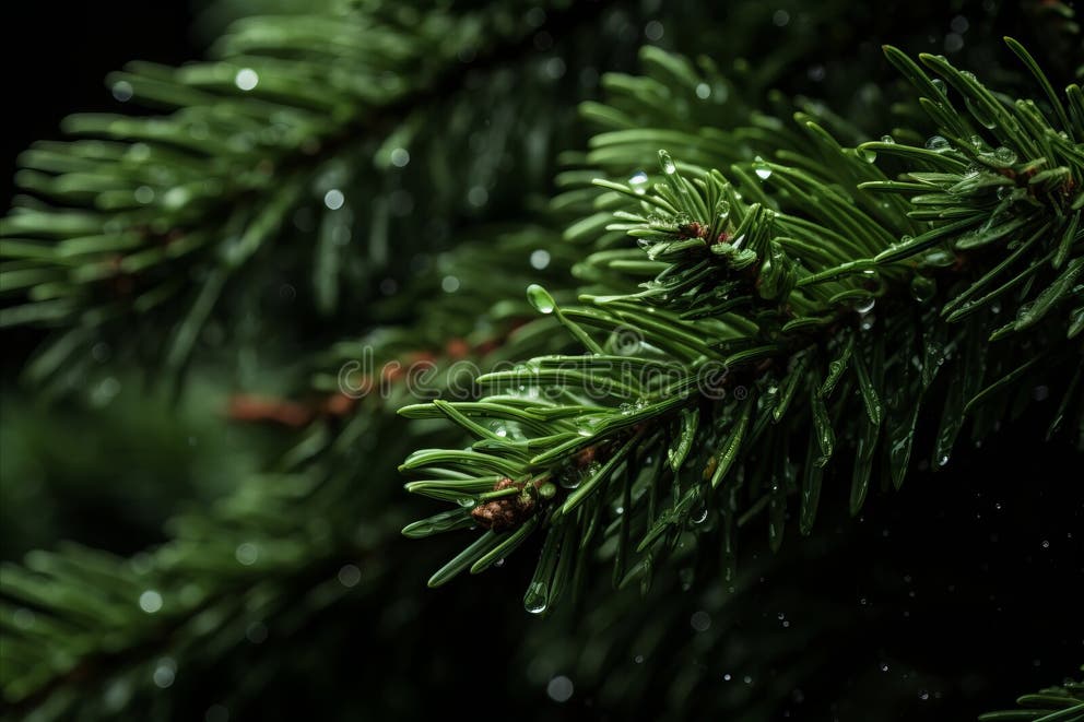 A Close Up of a Pine Tree with Water Droplets on it Stock Illustration ...