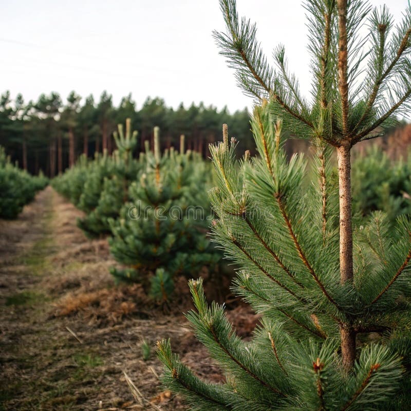 Close Up of Pine Trees on Tree Farm Stock Illustration - Illustration ...