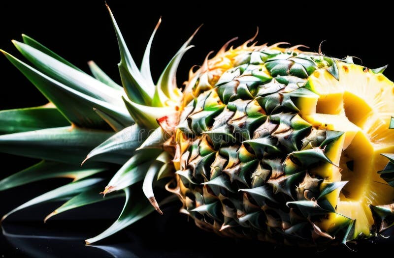 Close Up Pineapple on a Black Background Stock Illustration ...