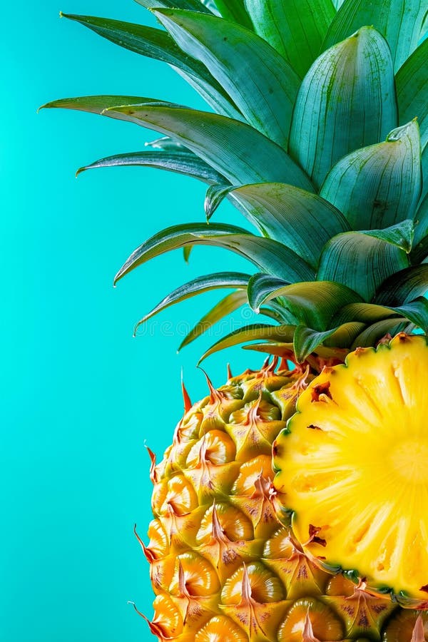 A Close Up of a Pineapple on a Blue Background Stock Image - Image of ...