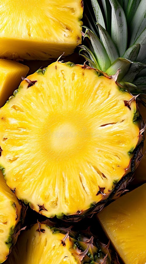 A Close Up of a Pineapple Cut in Half Stock Photo - Image of pineapple ...