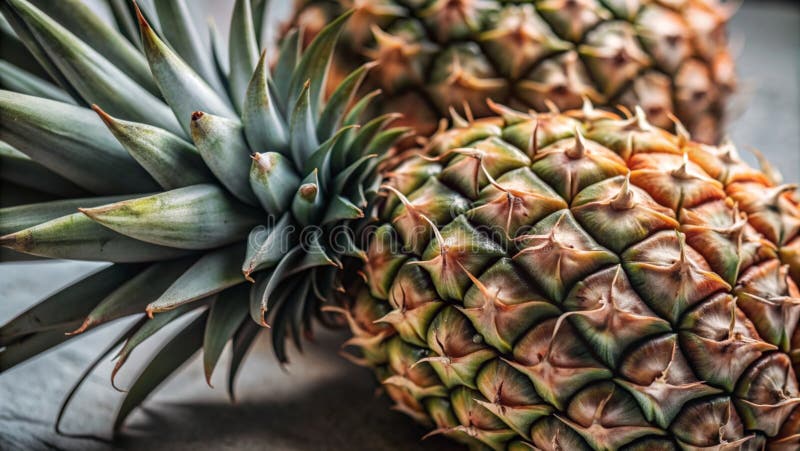 A Close-up of a Pineapple S Textured Skin and Spiky Leaves Against ...