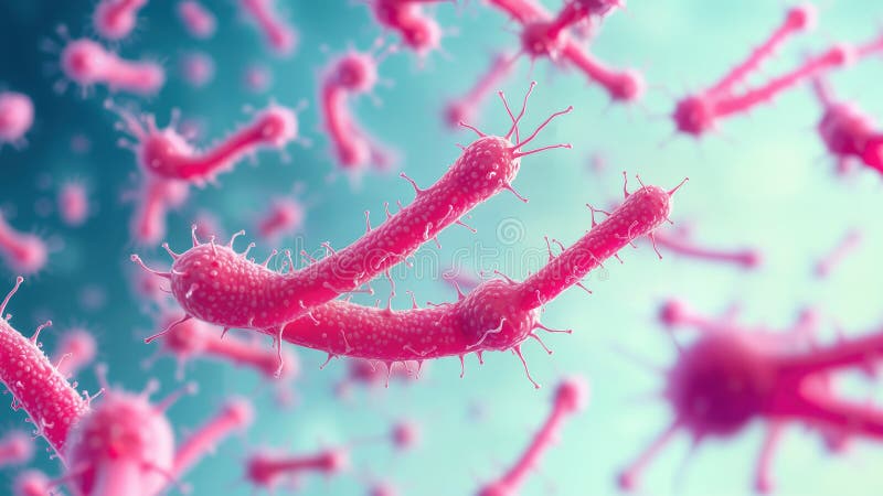 Close-up of Pink Bacteria Cells in Blue Environment Stock Illustration ...