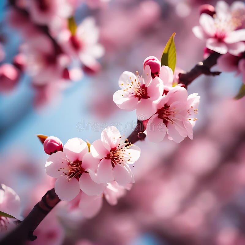 A Close Up of a Pink Cherry Tree with Pink Flowers. Stock Illustration ...