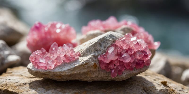Close Up of Pink Crystal Geodes Inside White Rock. Stock Photo - Image ...