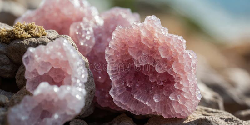Close Up of Pink Crystal Geodes Inside White Rock. Stock Photo - Image ...