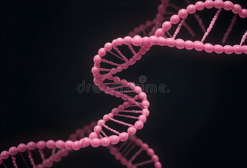 A Close Up of a Pink Dna Strand on a Black Background Stock ...
