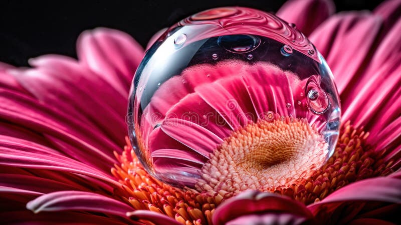 A Close Up of a Pink Flower with a Drop of Water on it Stock ...