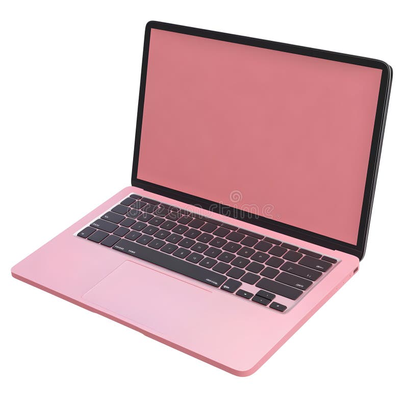Close Up of Pink Laptop Computer with Black Keyboard on White ...