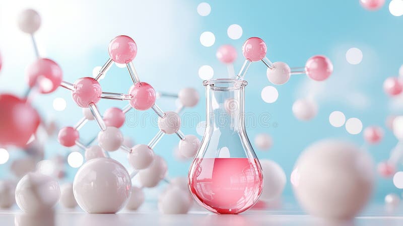 Pink Molecules and Flask stock illustration. Illustration of chemistry ...