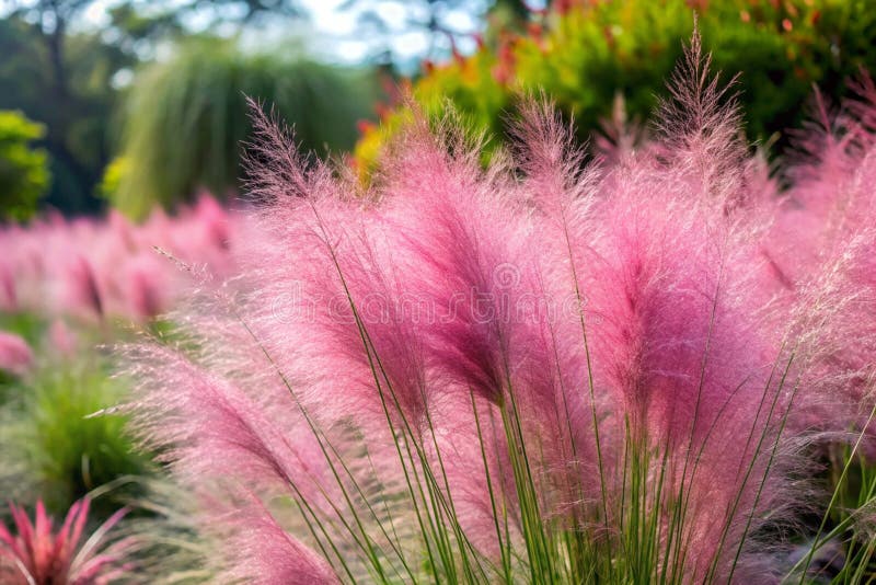 Close-up Pink Muhly Grass Growing in Garden Stock Illustration ...
